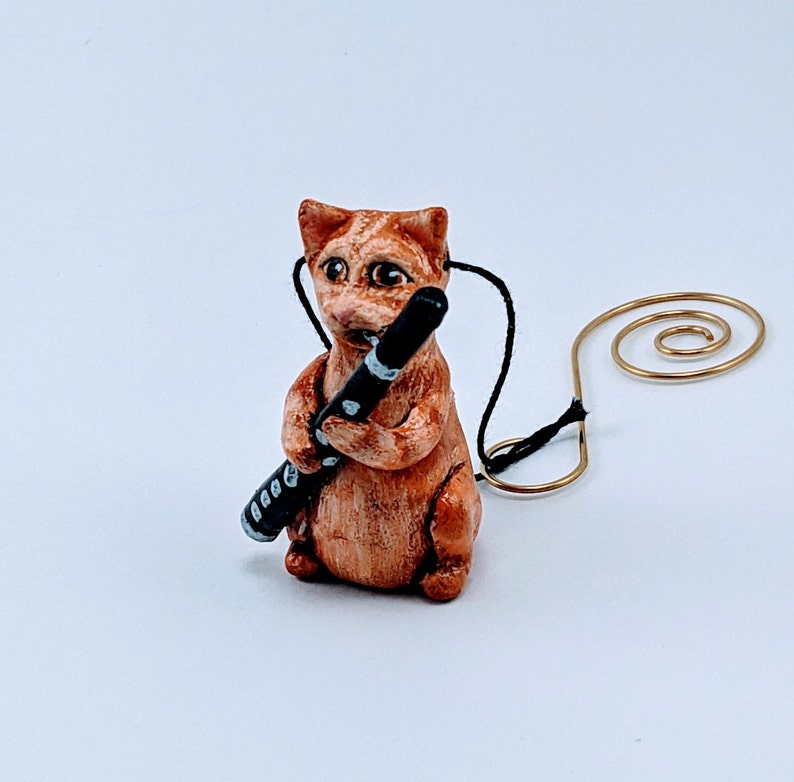 Clay Ornament of Cat Playing the Bassoon, Handmade and Hand-painted ...