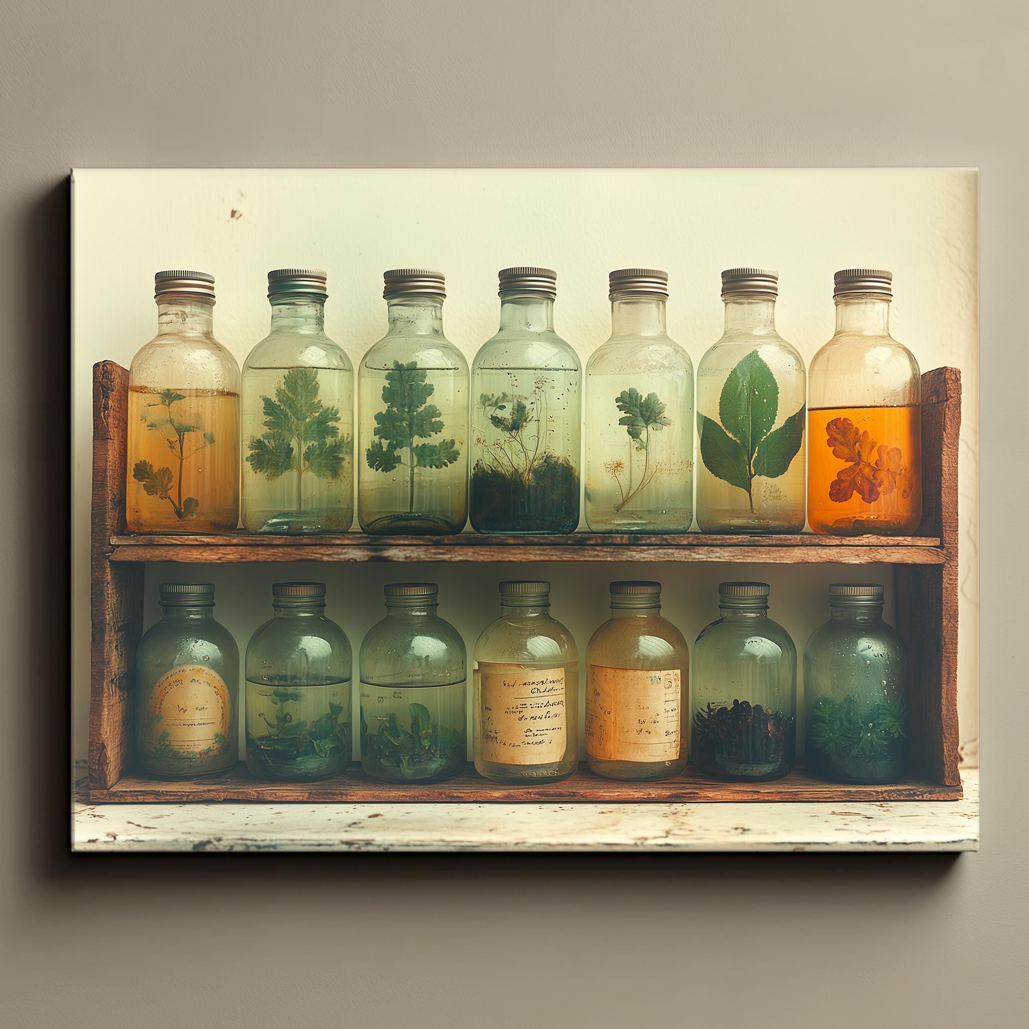 Vintage Botanical Apothecary Jars Canvas Wall Art - Nature-inspired ...