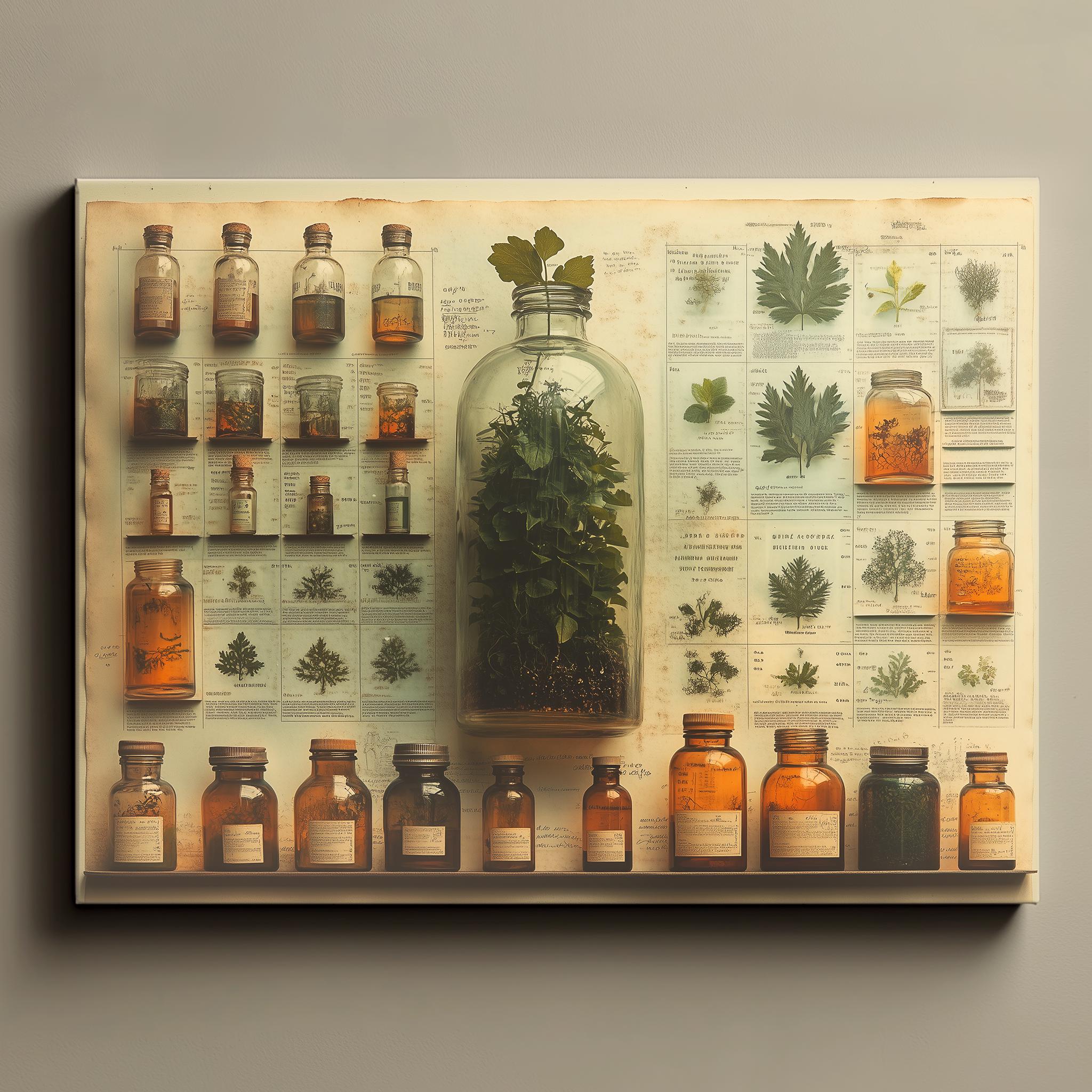 Vintage Botanical Apothecary Canvas - Herbal Specimen Art Print With ...