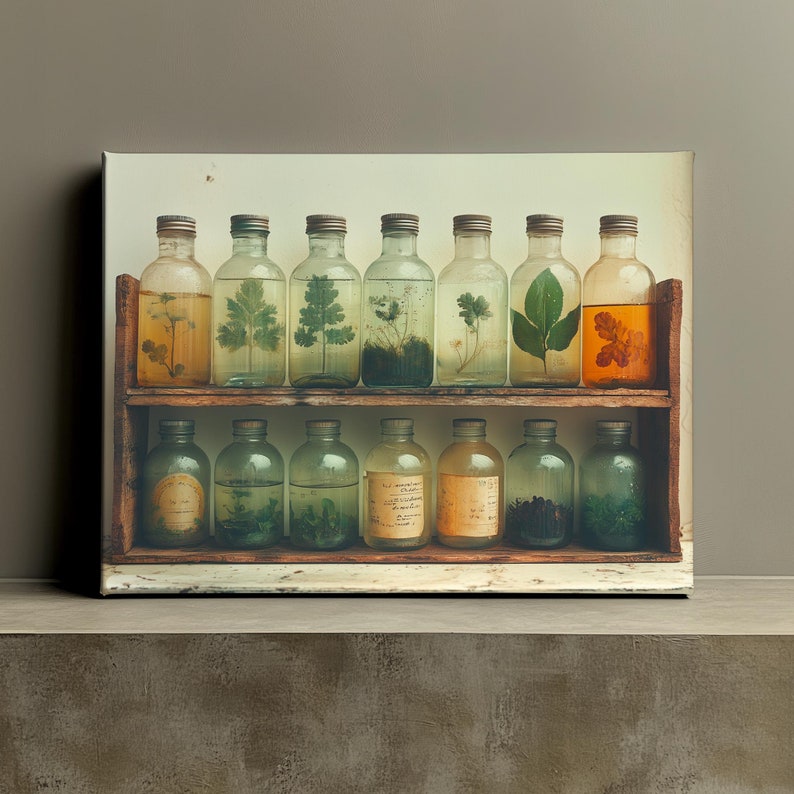Vintage Botanical Apothecary Jars Canvas Wall Art - Nature-inspired ...