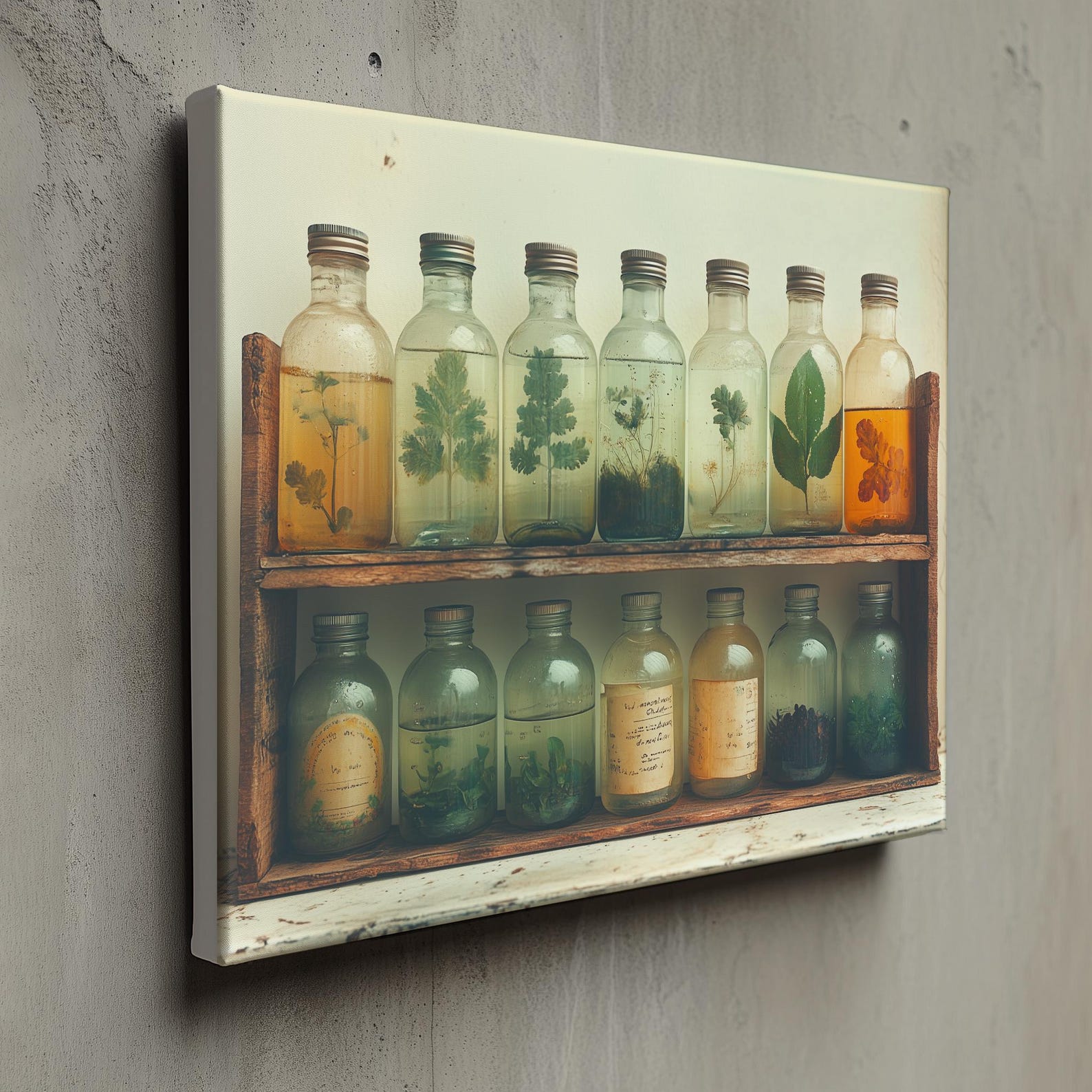 Vintage Botanical Apothecary Jars Canvas Wall Art - Nature-inspired ...