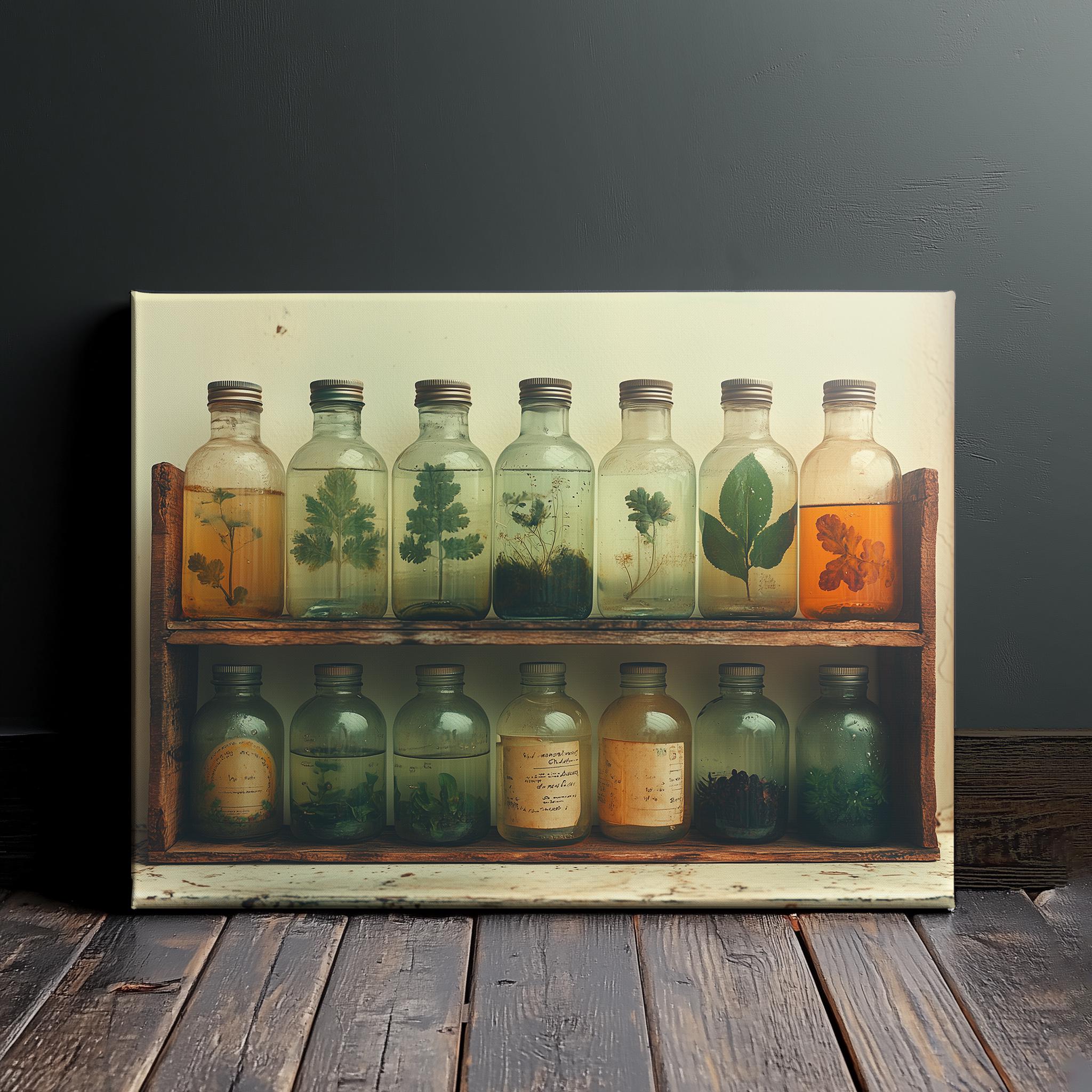Vintage Botanical Apothecary Jars Canvas Wall Art - Nature-inspired ...