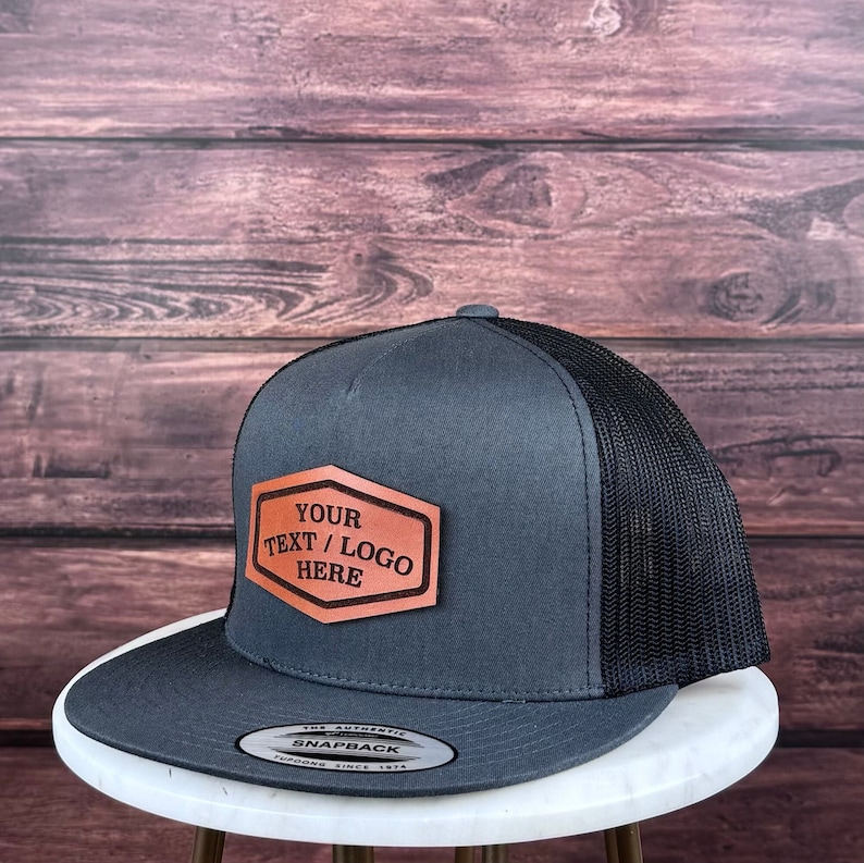 Custom Logo Hat, Custom Leather Patch Hat, Genuine Leather Patch Hat, Flat Bill Custom Trucker ...