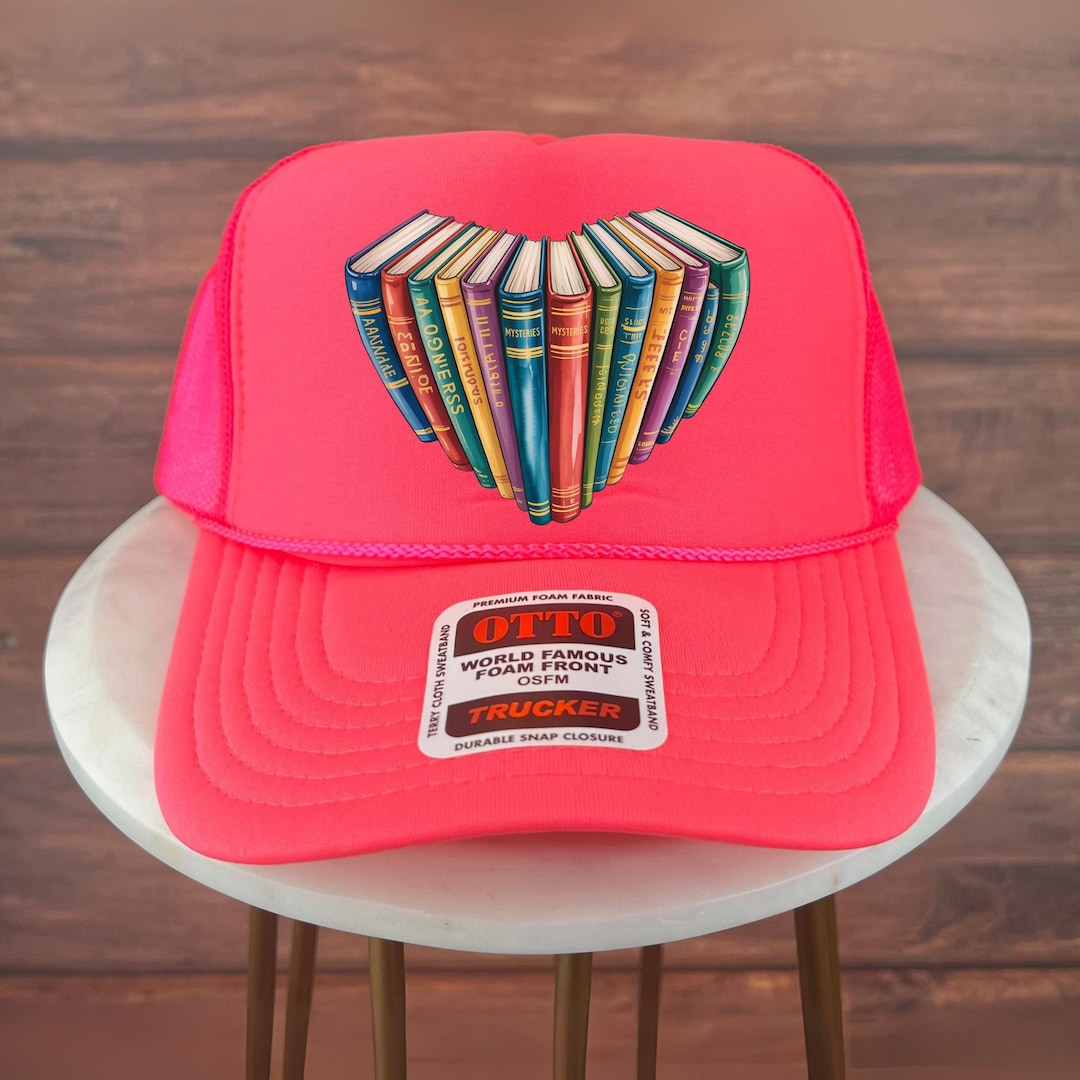 Heart of Books Trucker Hat, Rainbow Book Spine Reading Hat, Book Lover ...