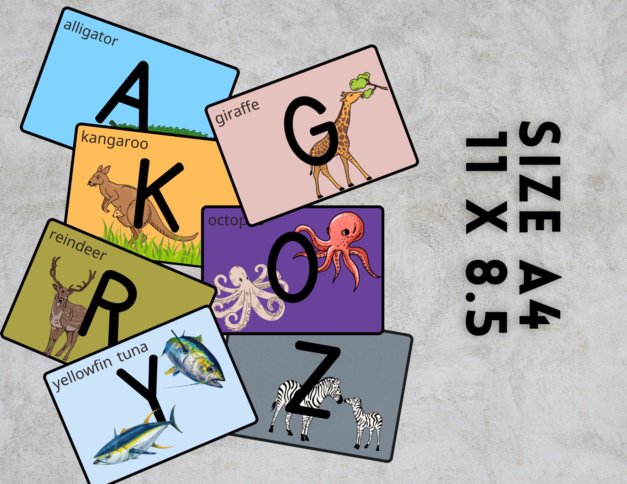 ABC Flashcards With Animals, DIGITAL DOWNLOAD, Learn Abcs, Flashcards ...
