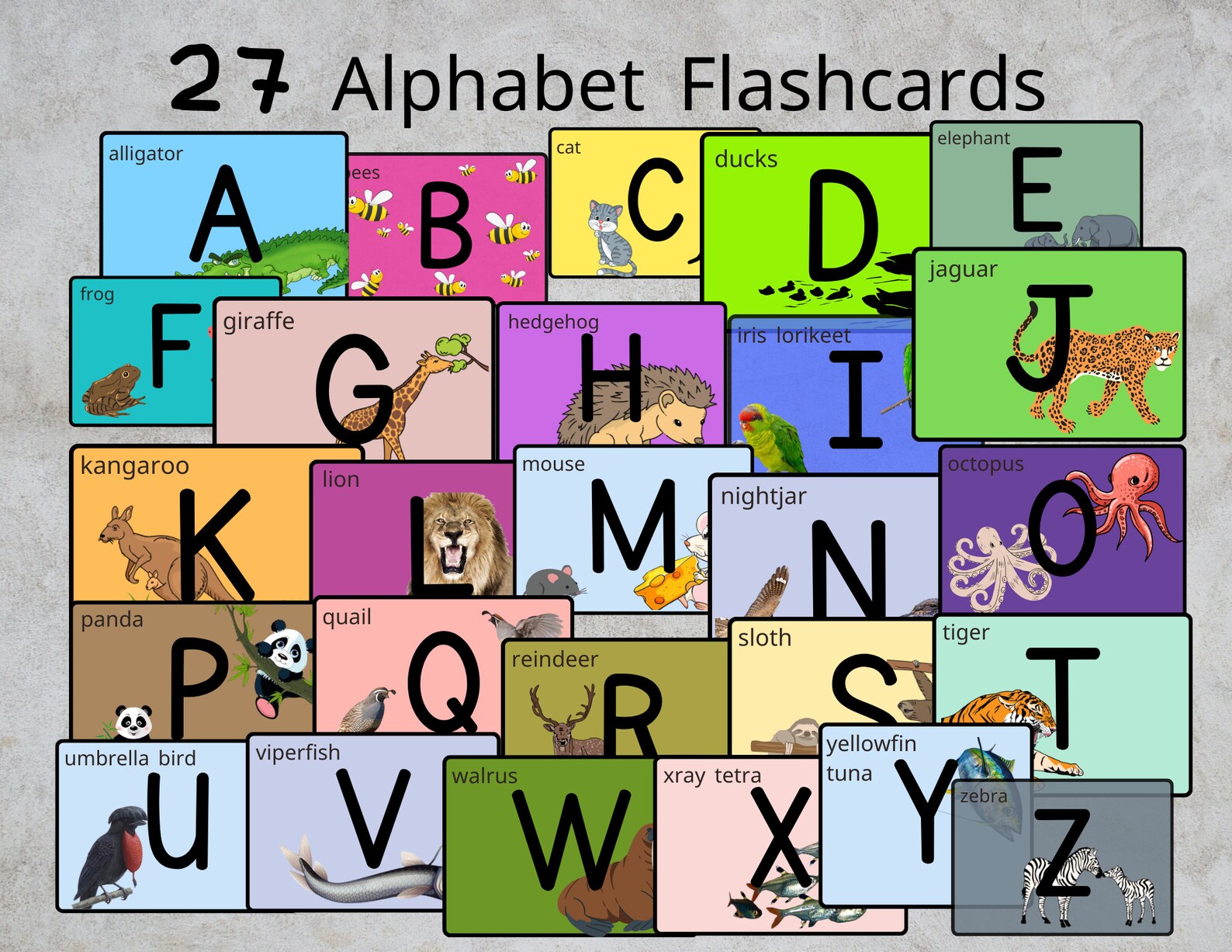 ABC Flashcards With Animals, DIGITAL DOWNLOAD, Learn Abcs, Flashcards ...