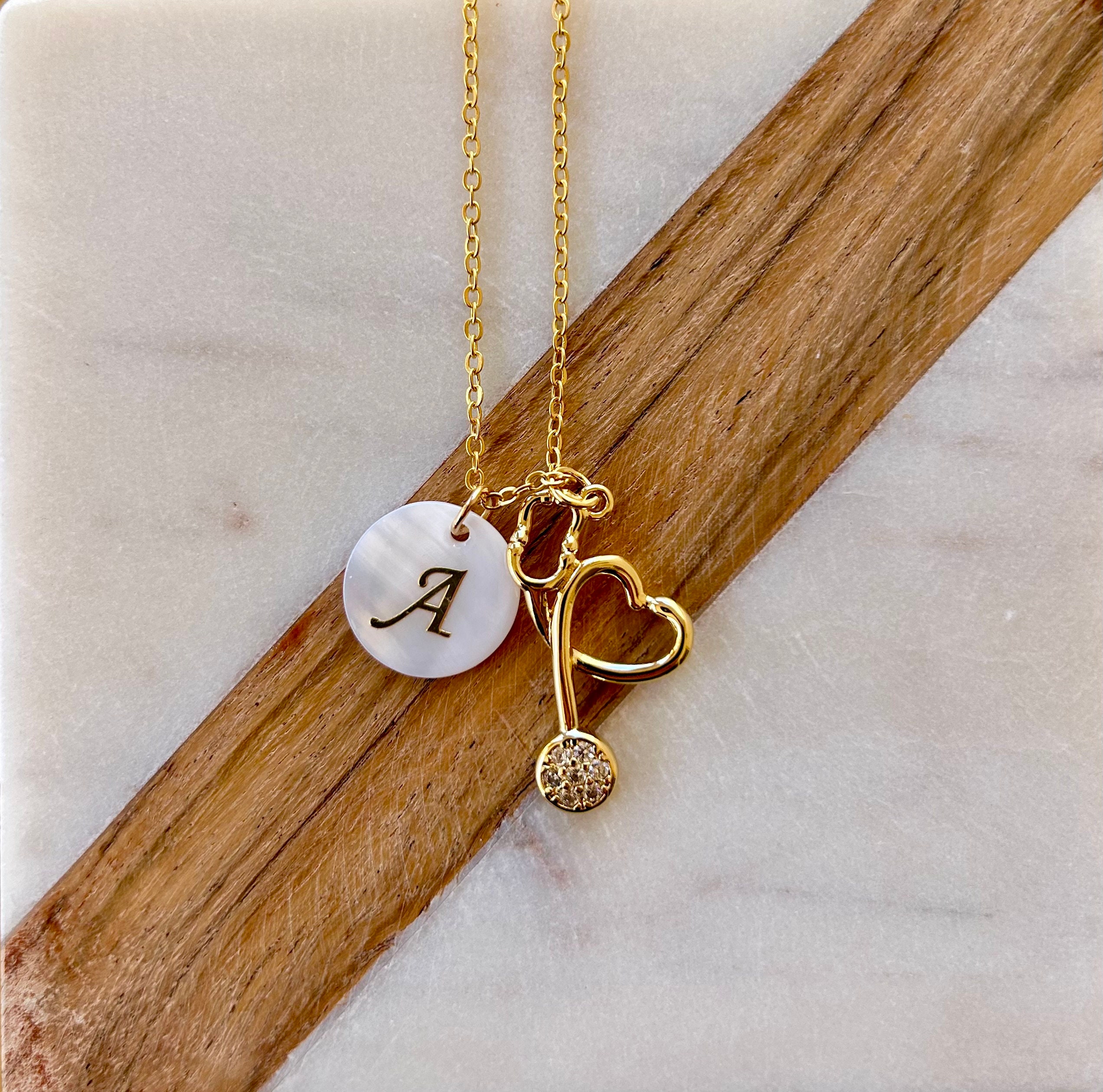 Personalized 24k Matte Gold Plated Necklace With Stethoscope and ...