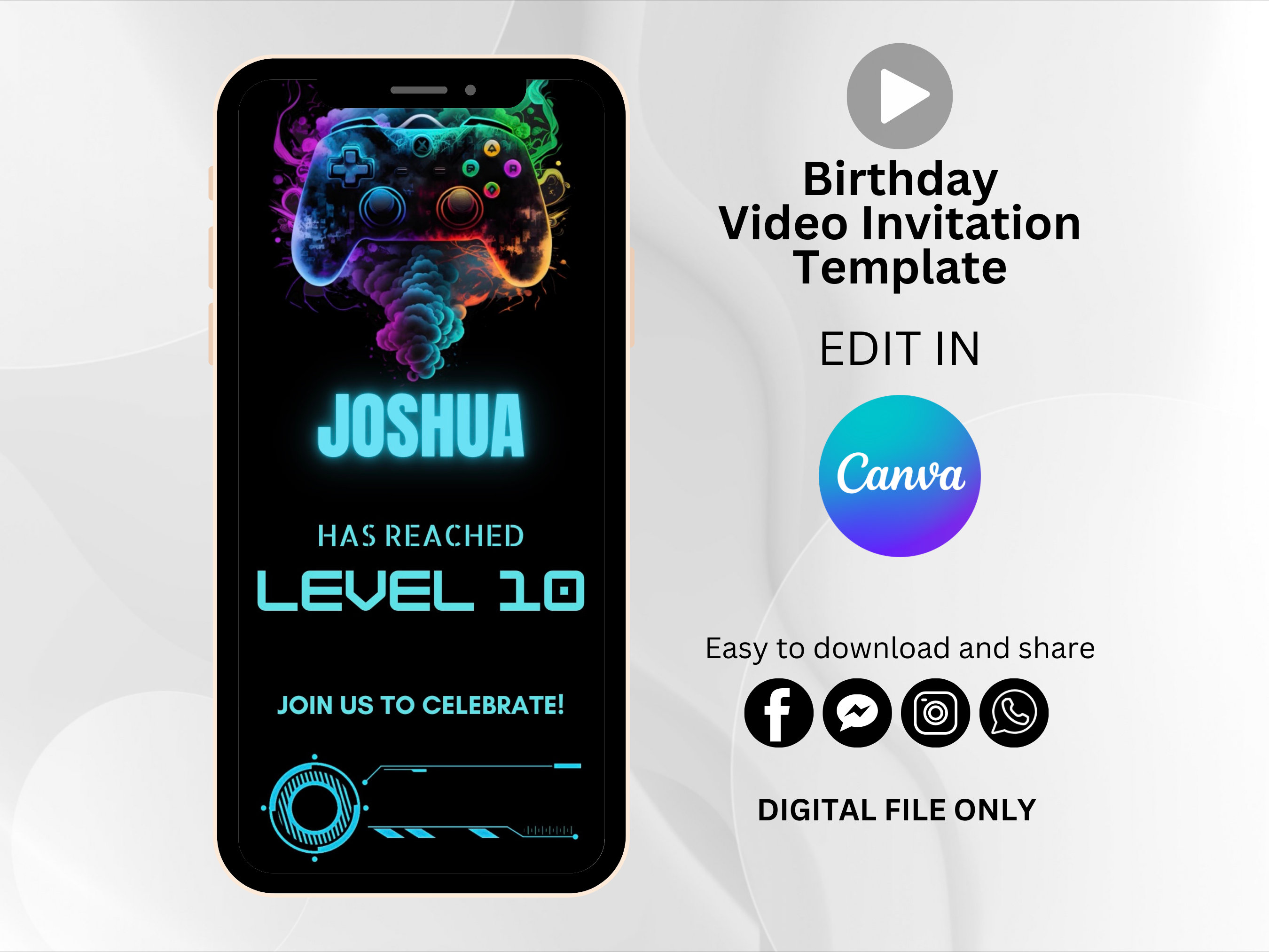 Editable Video Game Party Invitation Template Animated Video Game ...