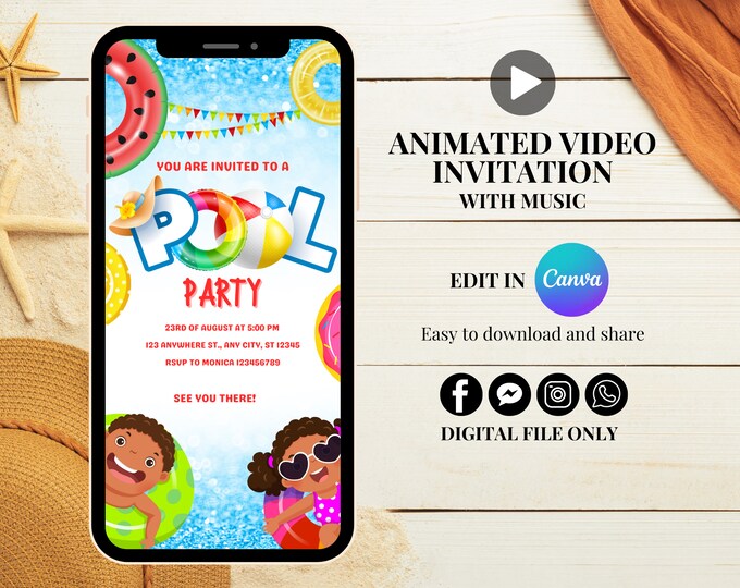 Pool Party Video Invitation Animated Invitation Summer Pool Party Video ...