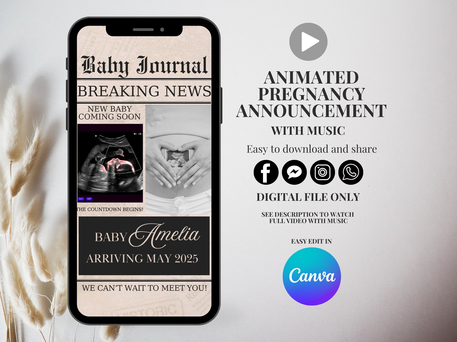 Pregnancy Announcement Newspaper Animated Video Editable Template New ...