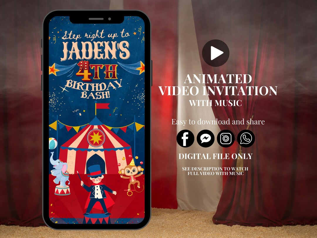 Custom Carnival Party Animation Invitation Animated Carnival Themed ...