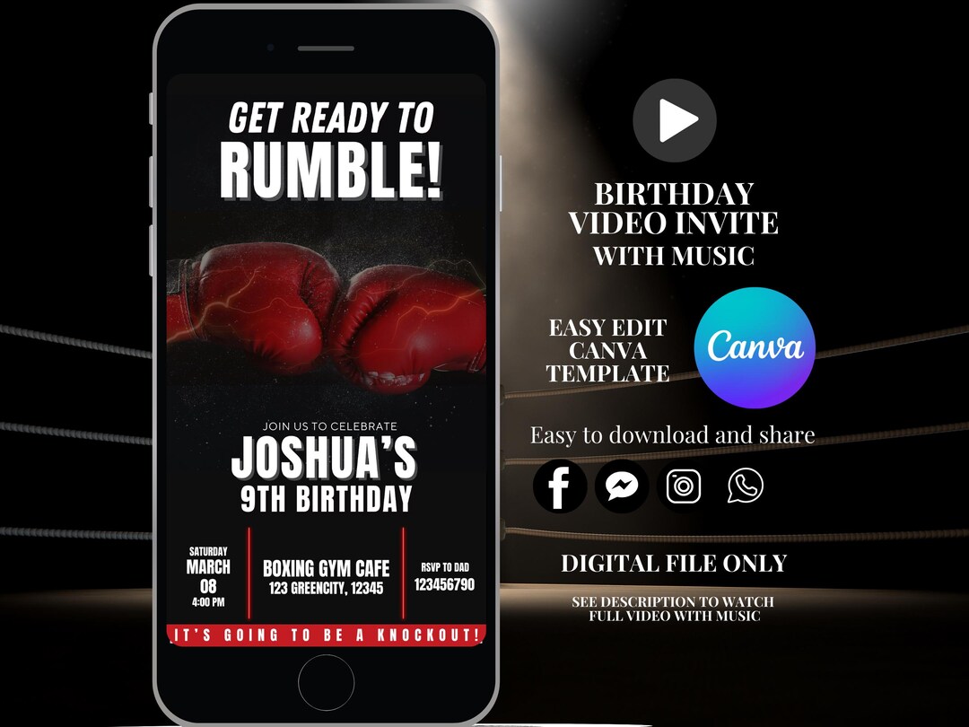 Editable Boxing Birthday Invitation Animated Video Template Boxing ...