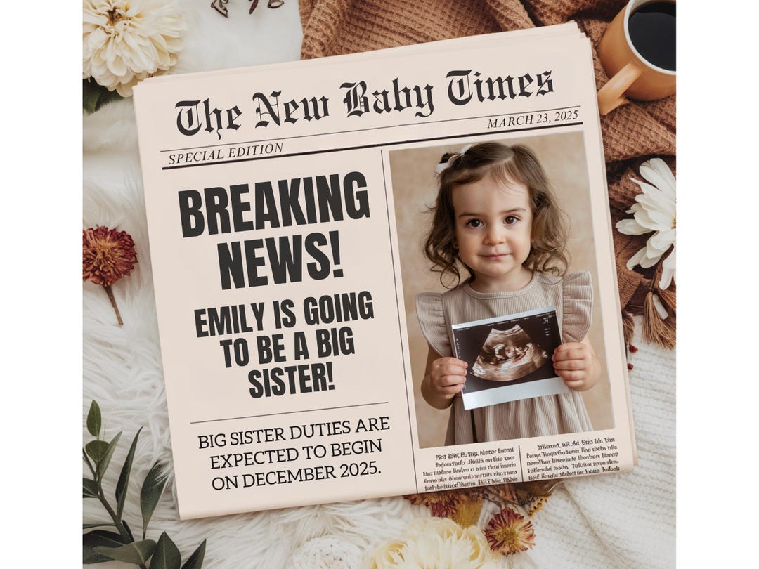 Big Sister Reveal Big Sister Pregnancy Announcement Template Newspaper ...