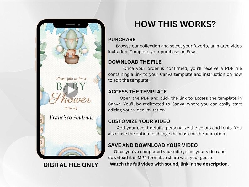 Bear Baby Shower Animation Invitation Template Animated Invite Neutral ...