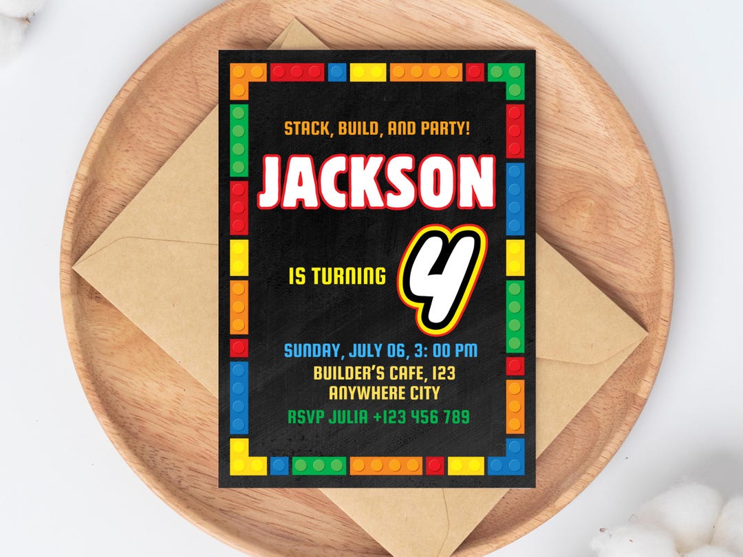 Editable Building Blocks Birthday Invitation Template Toy Birthday ...