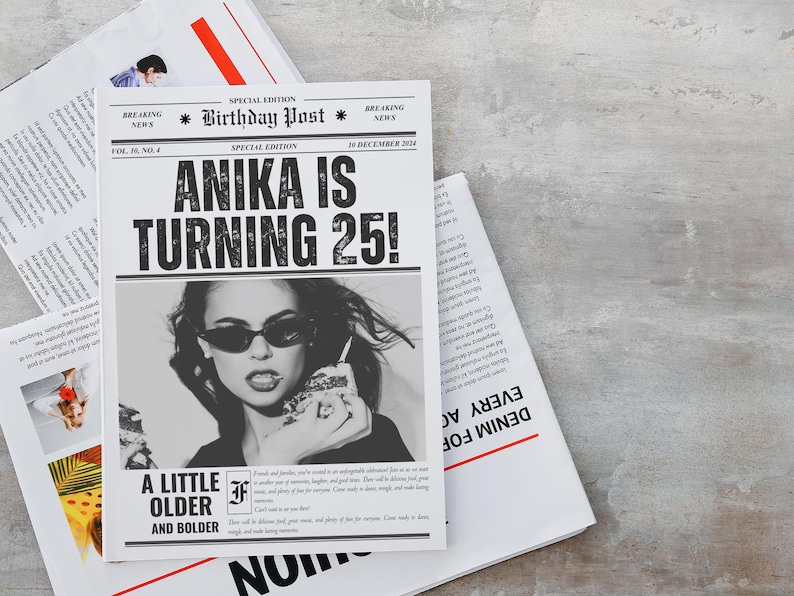 Editable Birthday Newspaper Invitation Canva Template Newspaper ...