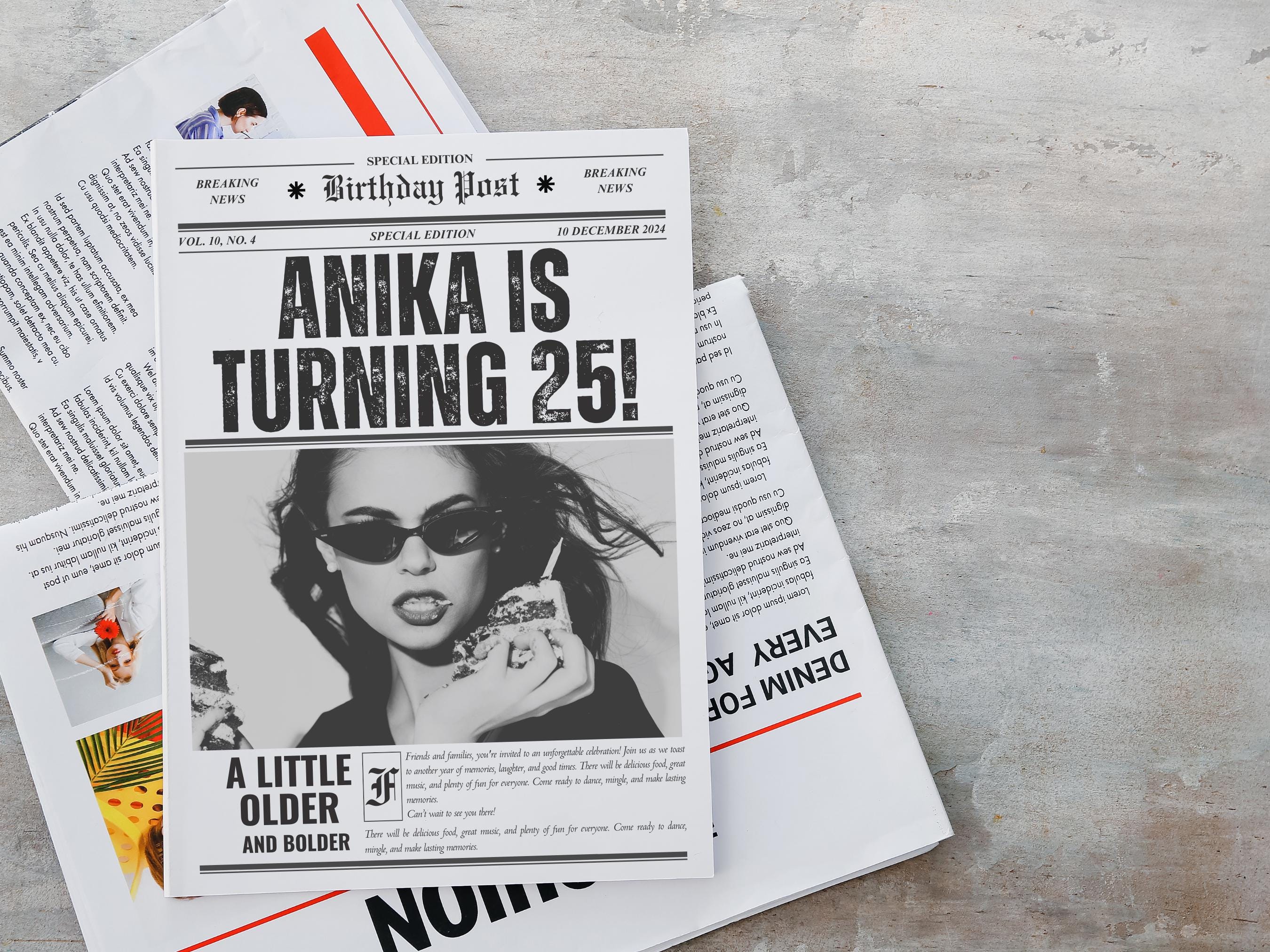 Editable Birthday Newspaper Invitation Canva Template Newspaper ...