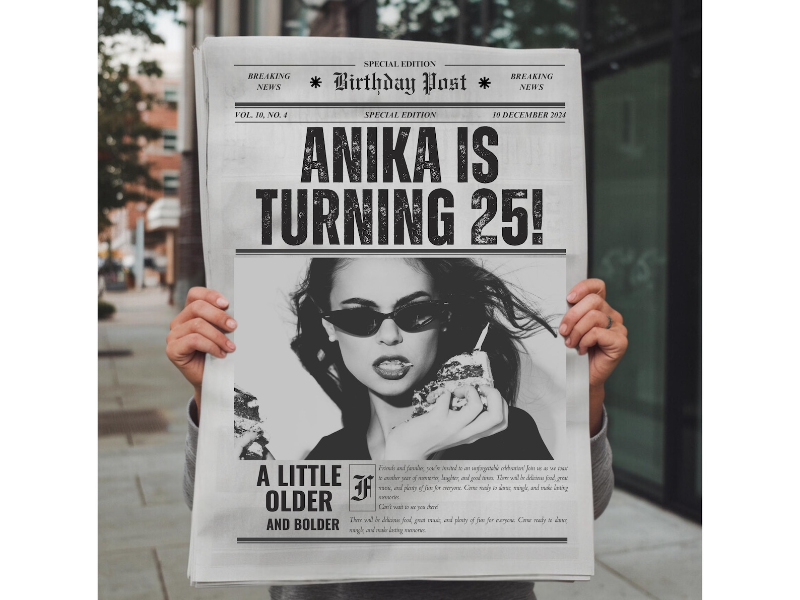 Editable Birthday Newspaper Invitation Canva Template Newspaper ...