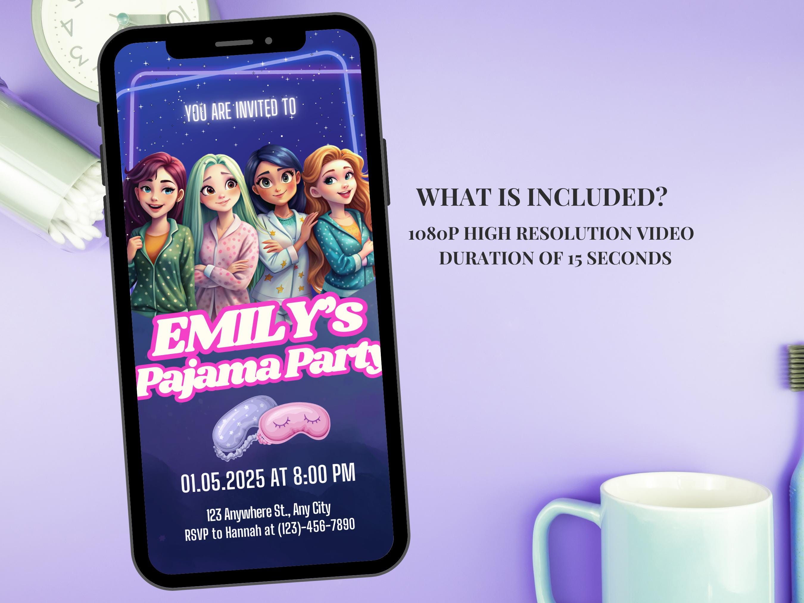 Editable Pajama Party Animated Invitation Slumber Party Video ...