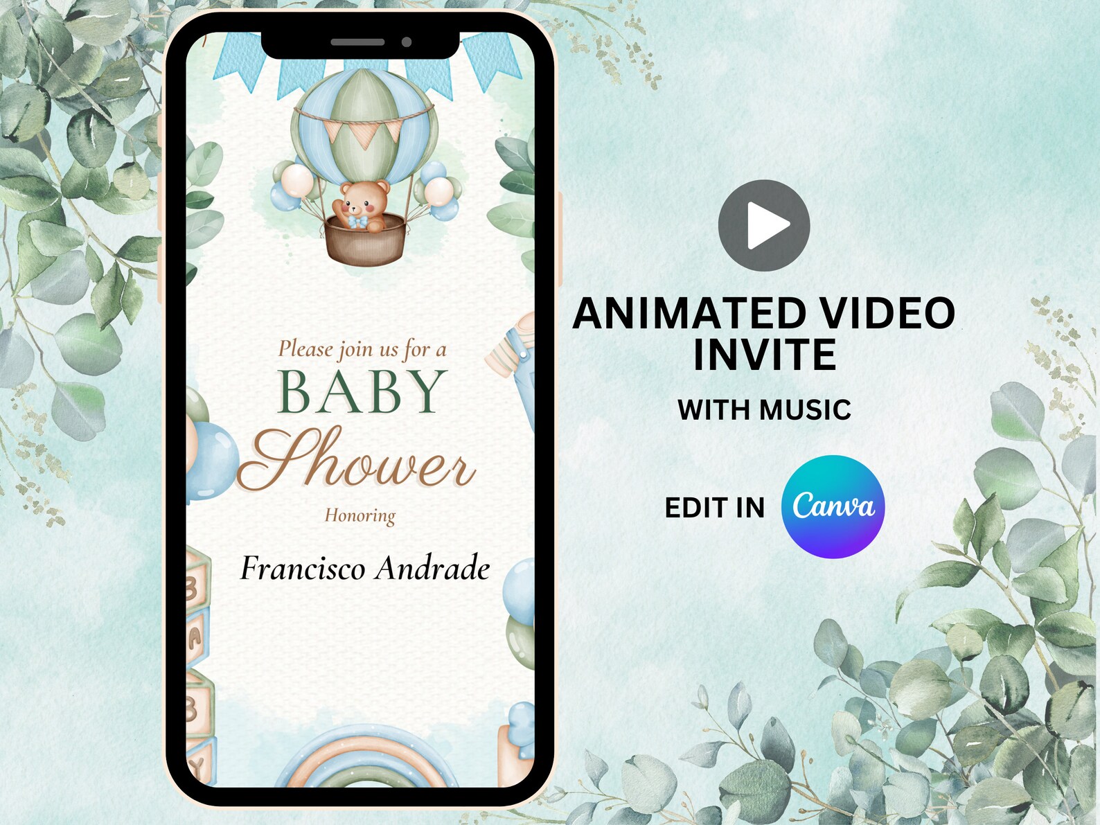 Bear Baby Shower Animation Invitation Template Animated Invite Neutral ...