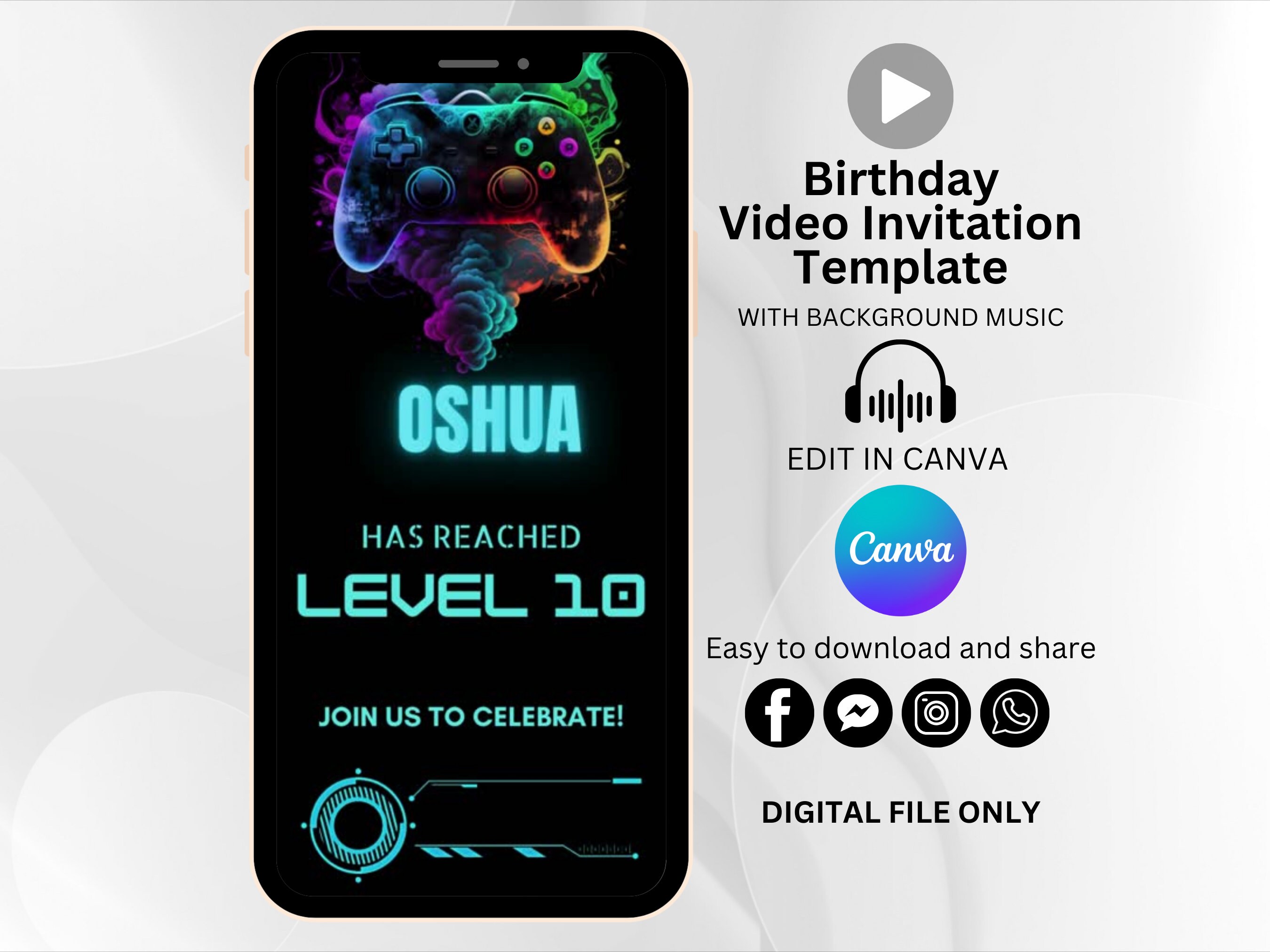 Editable Video Game Party Invitation Template Animated Video Game ...