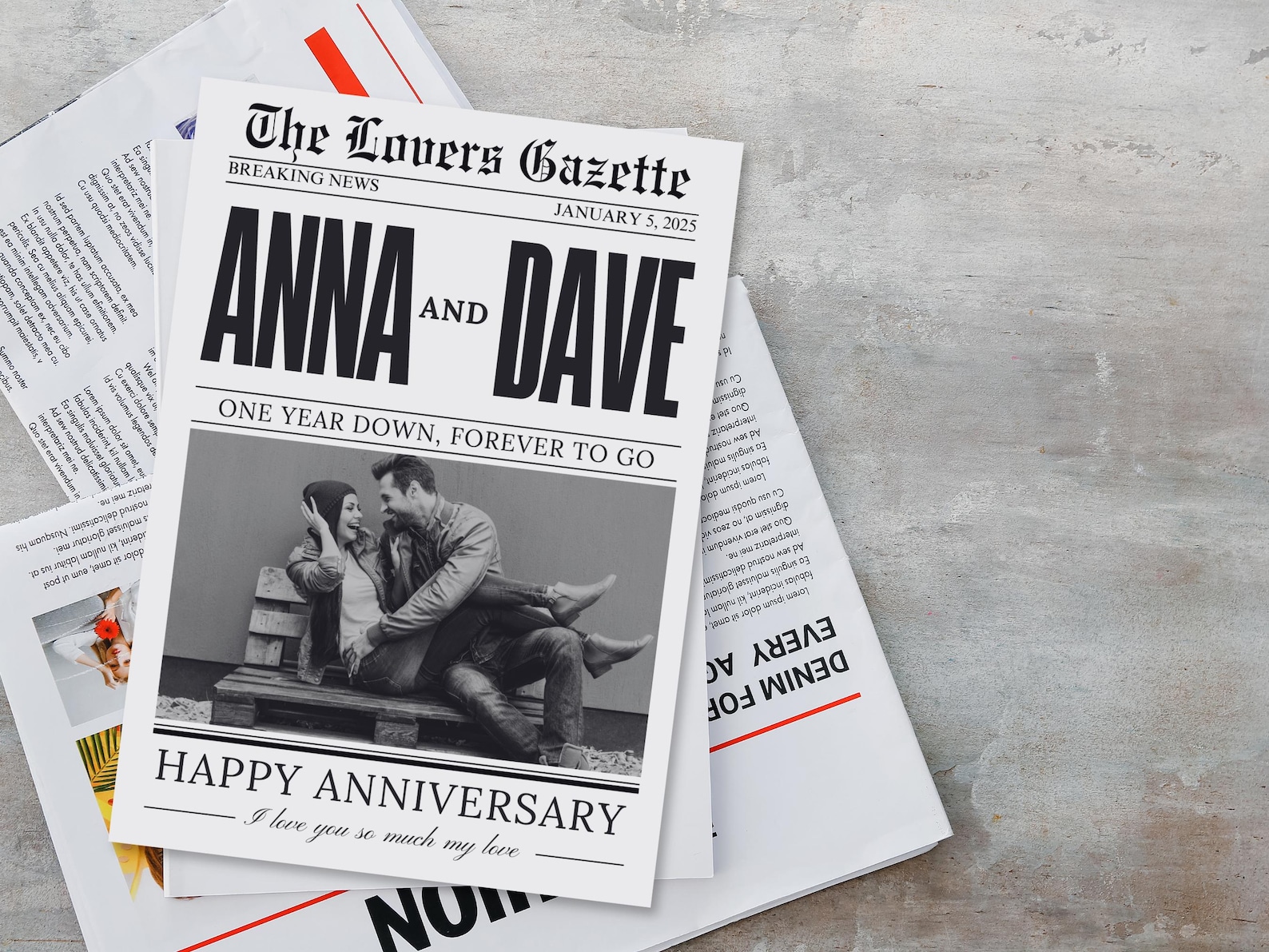 1st Year Anniversary Newspaper Template One Year Anniversary Couple ...
