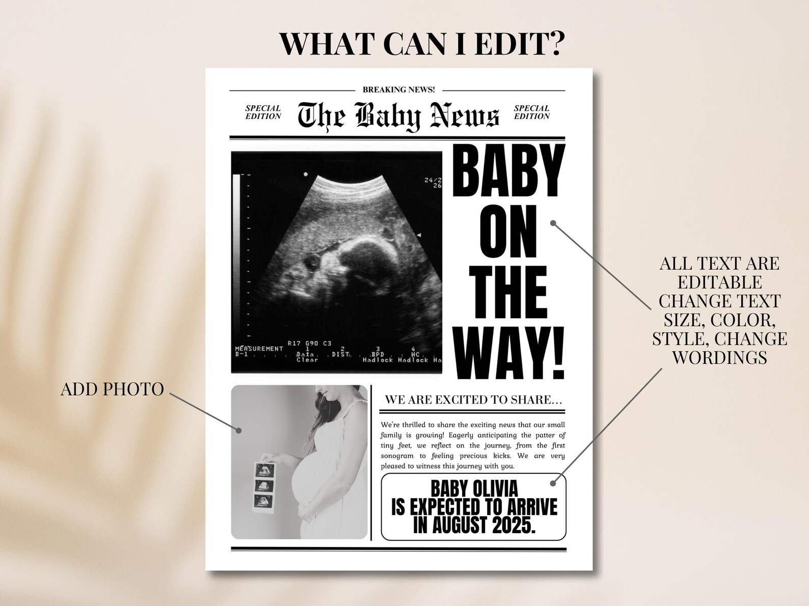 Newspaper Pregnancy Announcement Canva Template Newspaper Baby Reveal ...