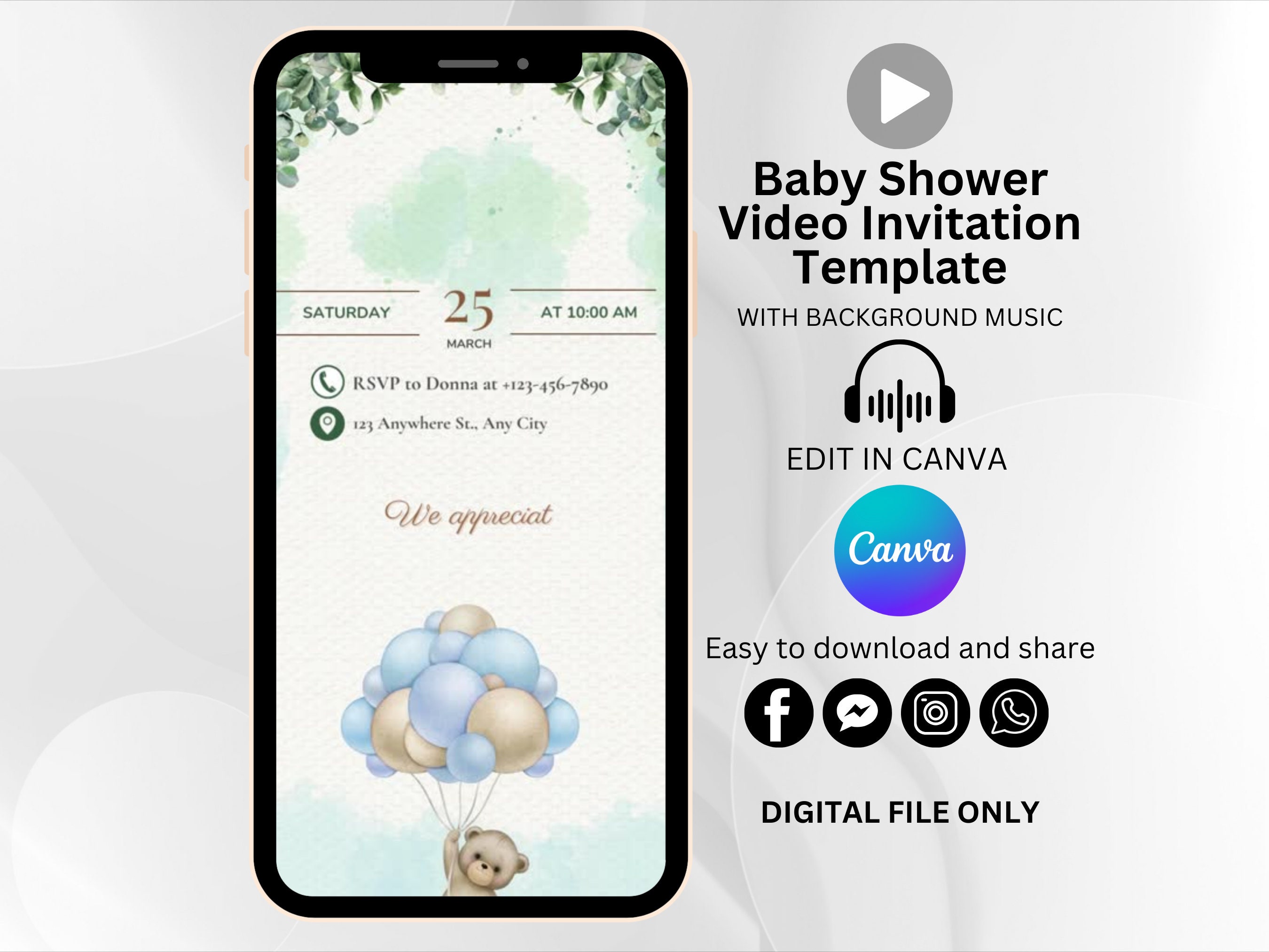 Bear Baby Shower Animation Invitation Template Animated Invite Neutral ...