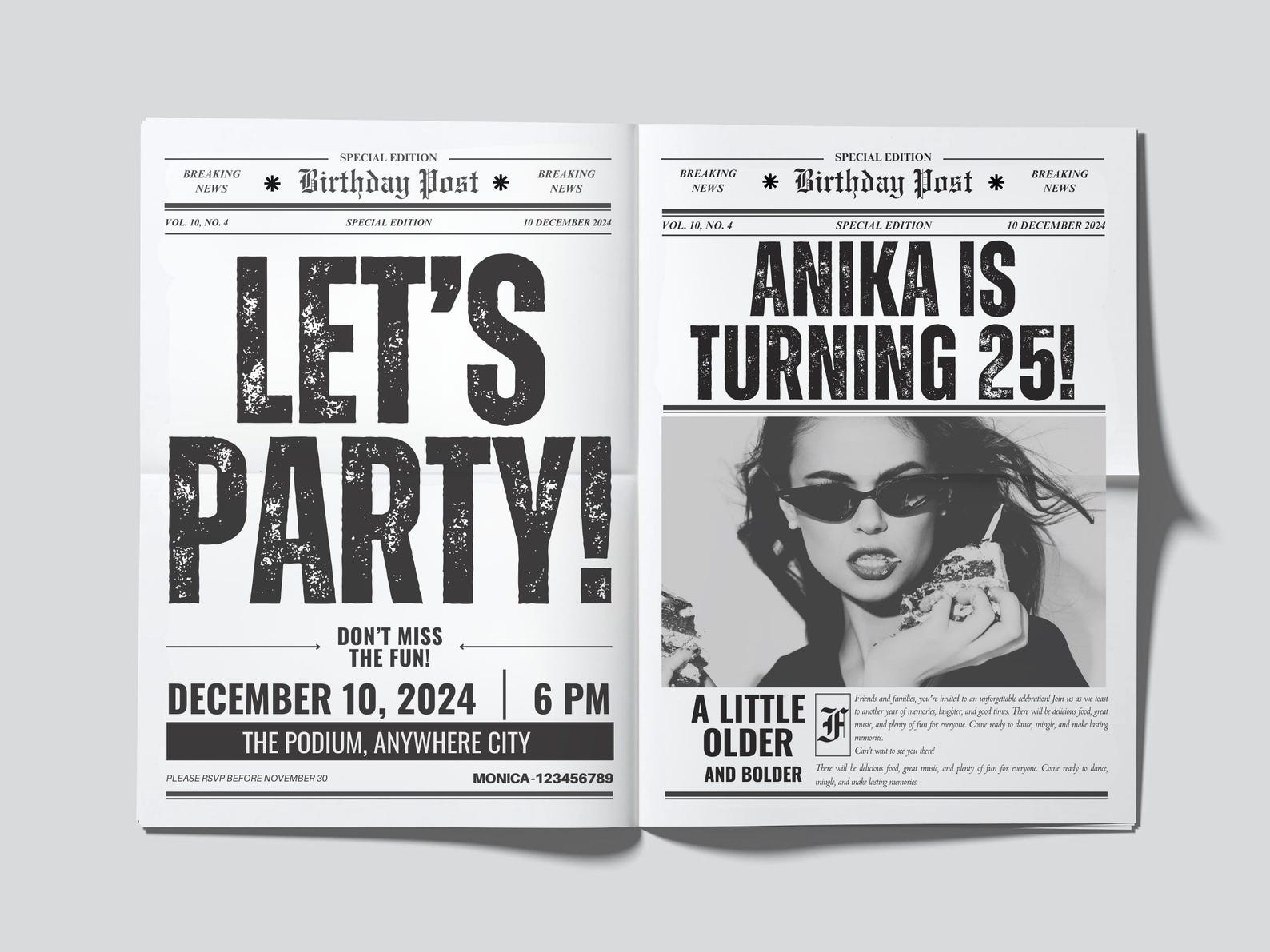 Editable Birthday Newspaper Invitation Canva Template Newspaper ...