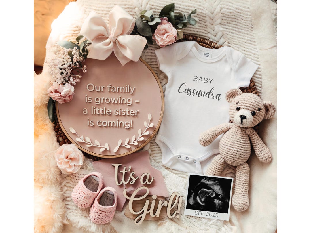 Girl Pregnancy Announcement Digital Baby Announcement Editable Template ...