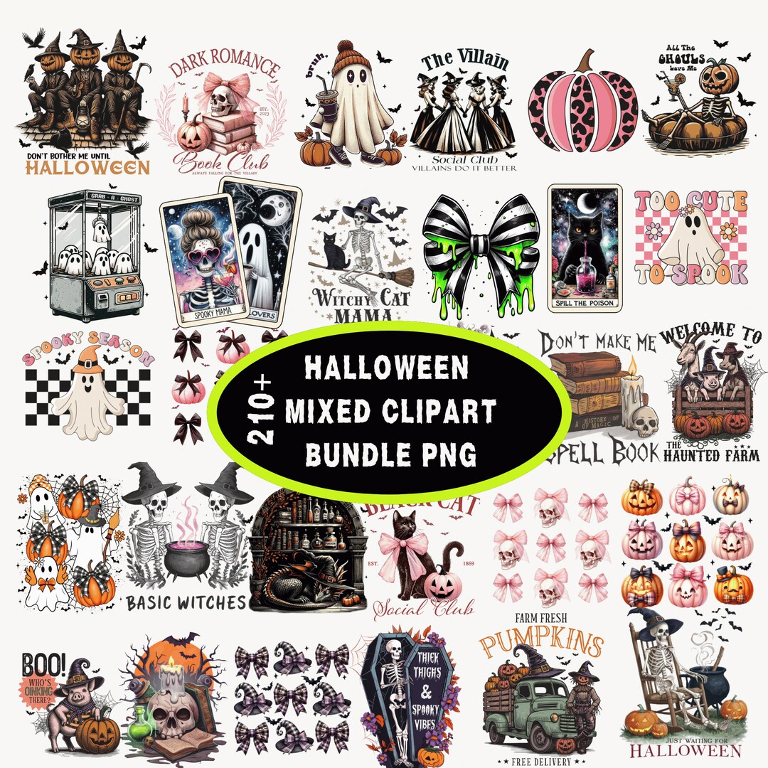 210 Mixed Retro Halloween Bundle PNG, Halloween Bundle, Halloween Png ...