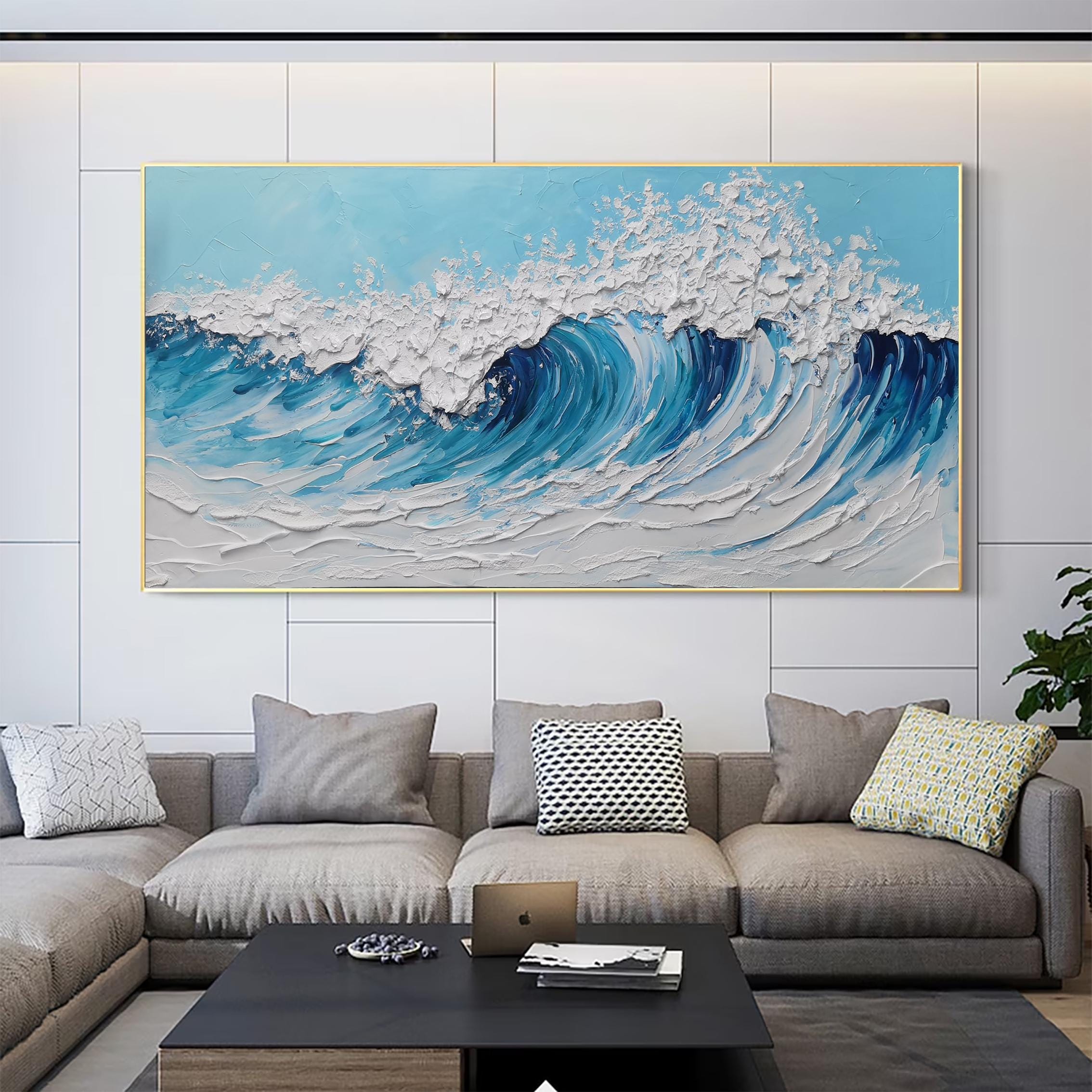 Blue Ocean Coastal Wall Art White Ocean Wave Canvas Art 3D Coastal Wall ...