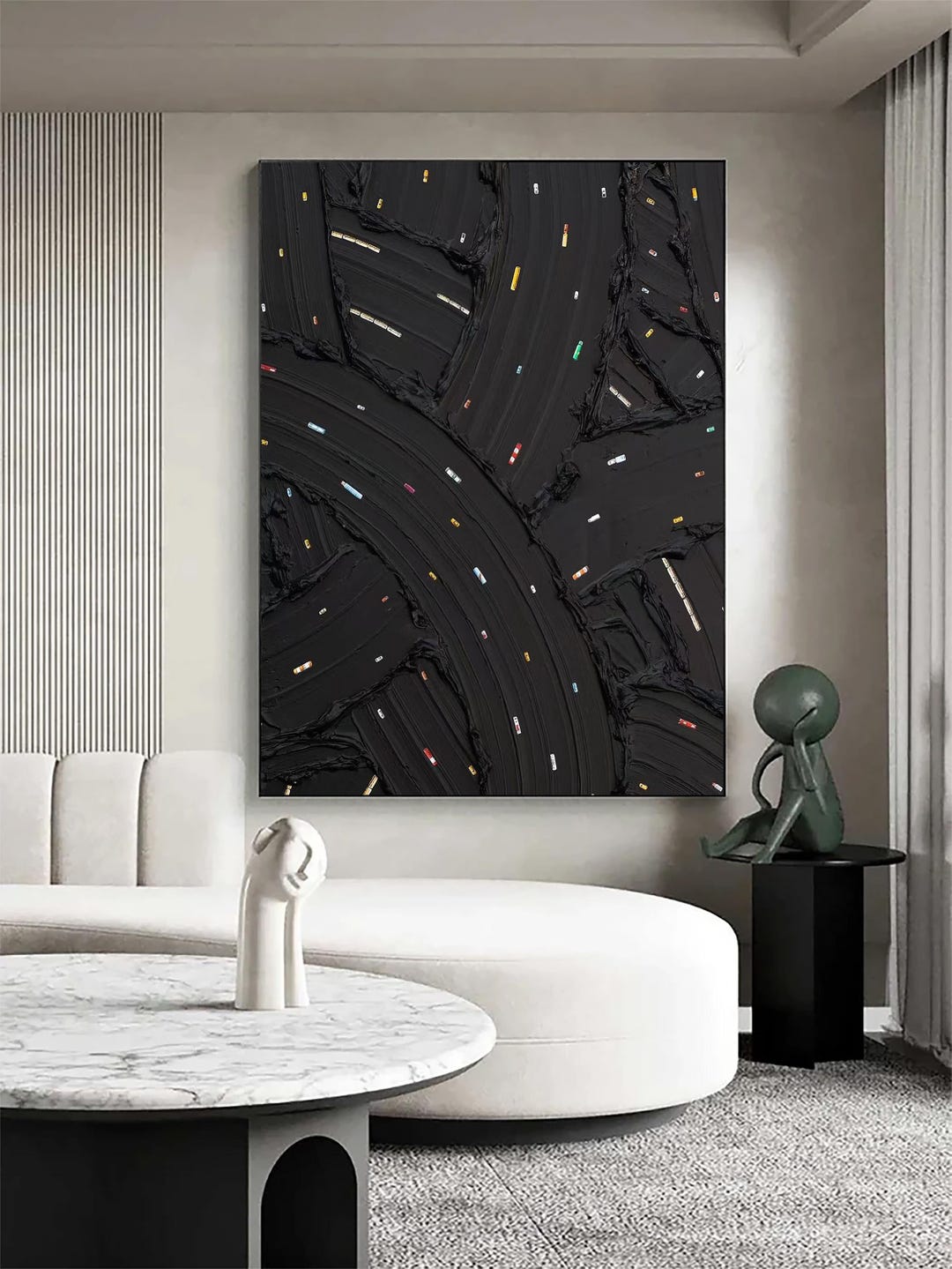 Large Abstract Highway Art, 3D Plaster Art, Minimalist Art, Black ...