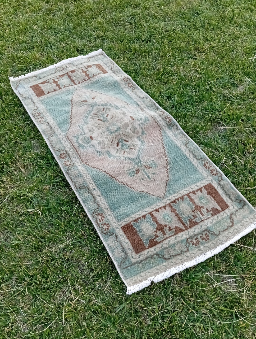 2x4 Rug Green,brown,rug 2x4,oushak Small Rug, 2x4 Vintage Rug, Turkish ...