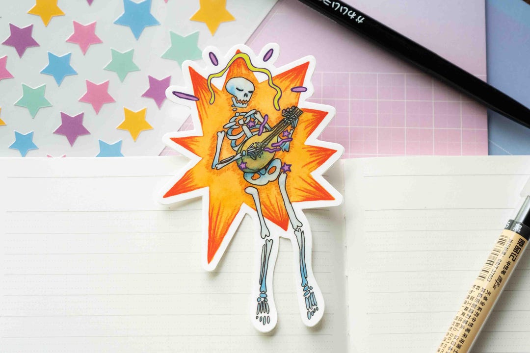 Skeleton Playing Lute Sticker, Waterproof Vinyl - Etsy