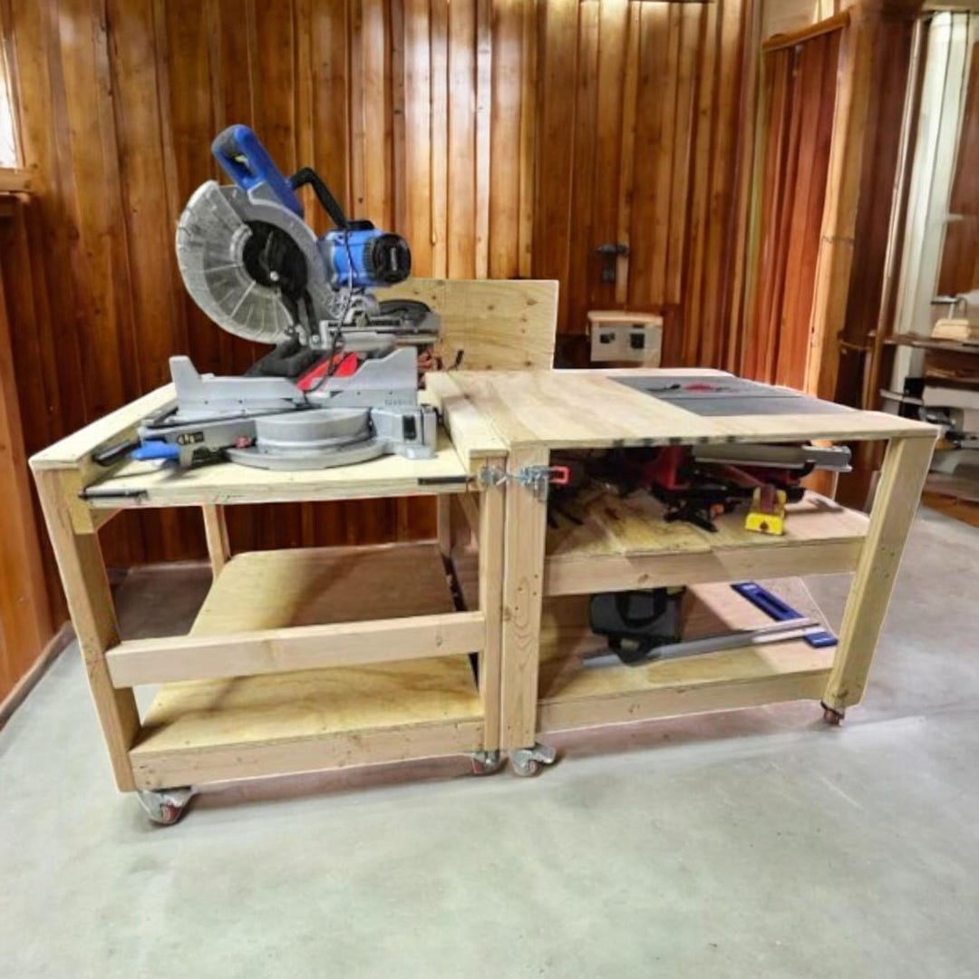 Table Saw Mobile Workbench With Router Plate, Flip Top Miter Saw Table ...