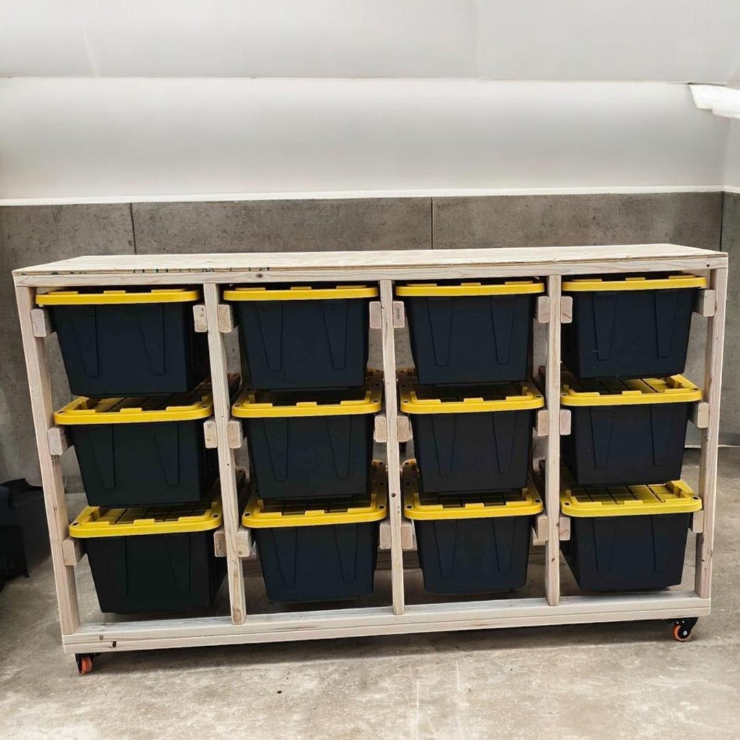 Rolling Tote Storage Rack Plans, DIY Mobile Bin Shelf Plan, Garage ...