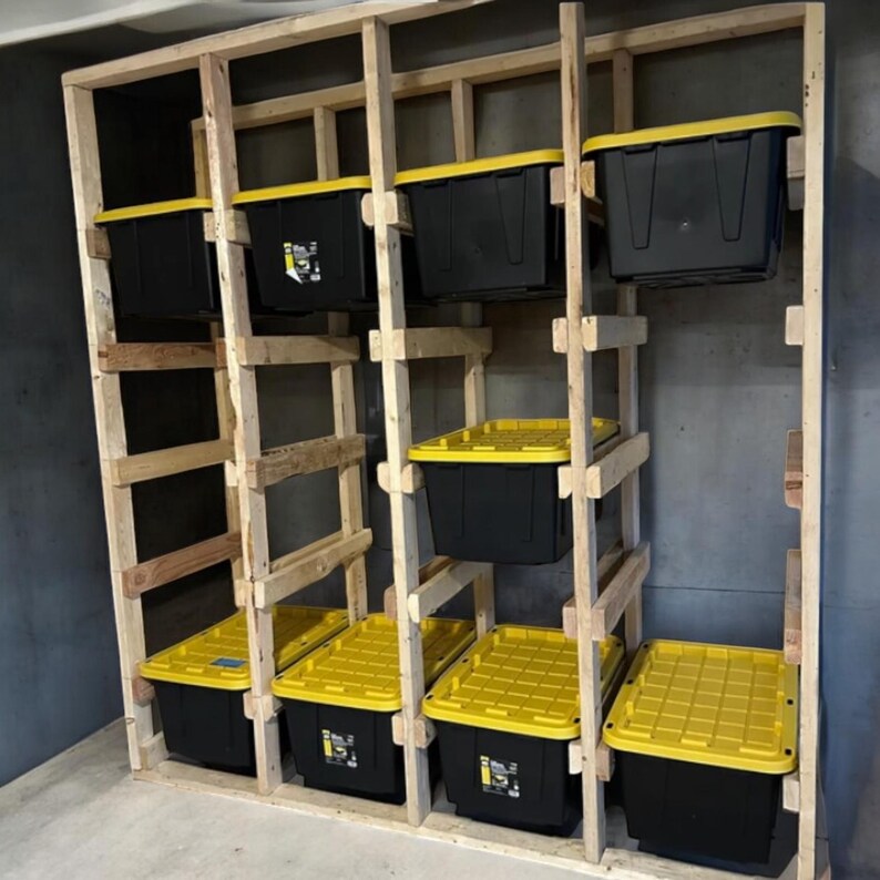 Tote Rack Plans, Bin Storage Rack, 27 Gallon Tote Storage Plans, Garage ...