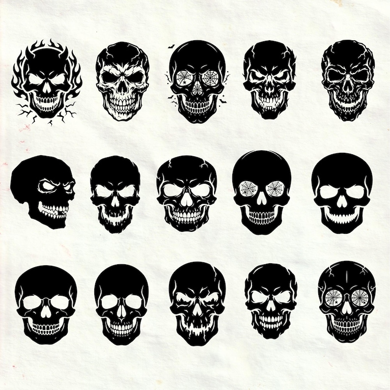 50 Unique Skull SVG PNG Bundle, Gothic Tattoo Clipart (instant Download ...
