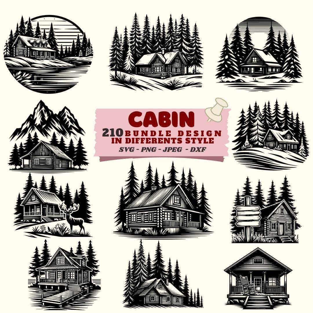 Rustic Cabin SVG Bundle, Forest Mountain Lodge Designs (digital ...