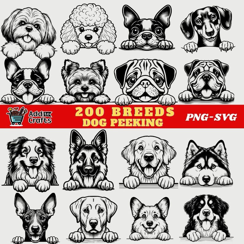 Peeking Dog Breeds SVG PNG Bundle: 200 Cut Files (digital Download ...