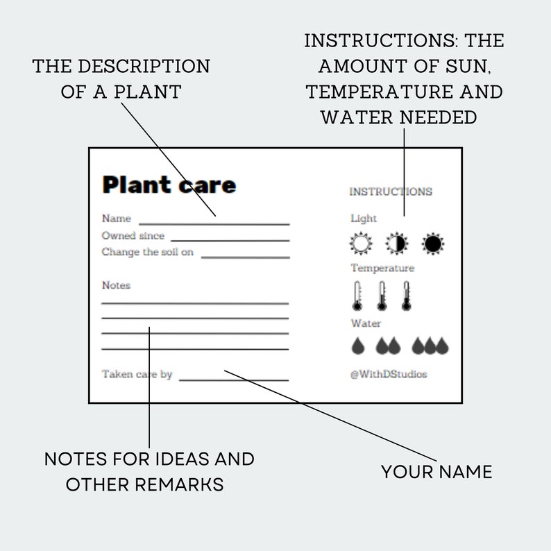 Plant Care Cards, Printable Plant Care, Plant Care Labels, Plant Care ...