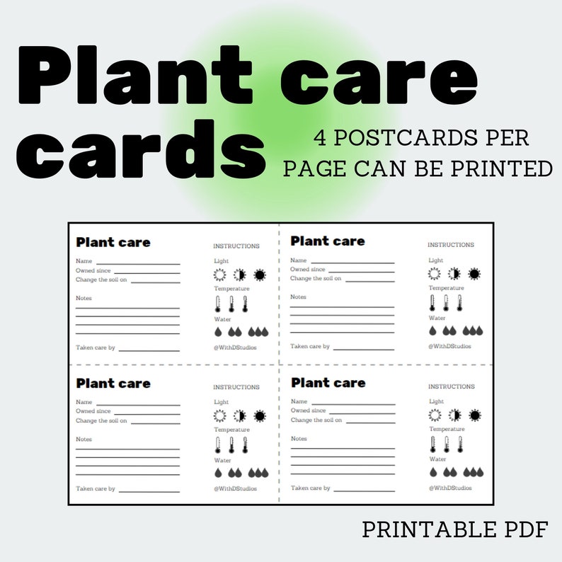 Plant Care Cards, Printable Plant Care, Plant Care Labels, Plant Care ...