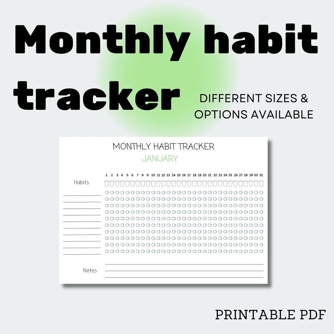 Monthly Habit Tracker, Printable Habit Tracker, Goal Setting, Daily ...