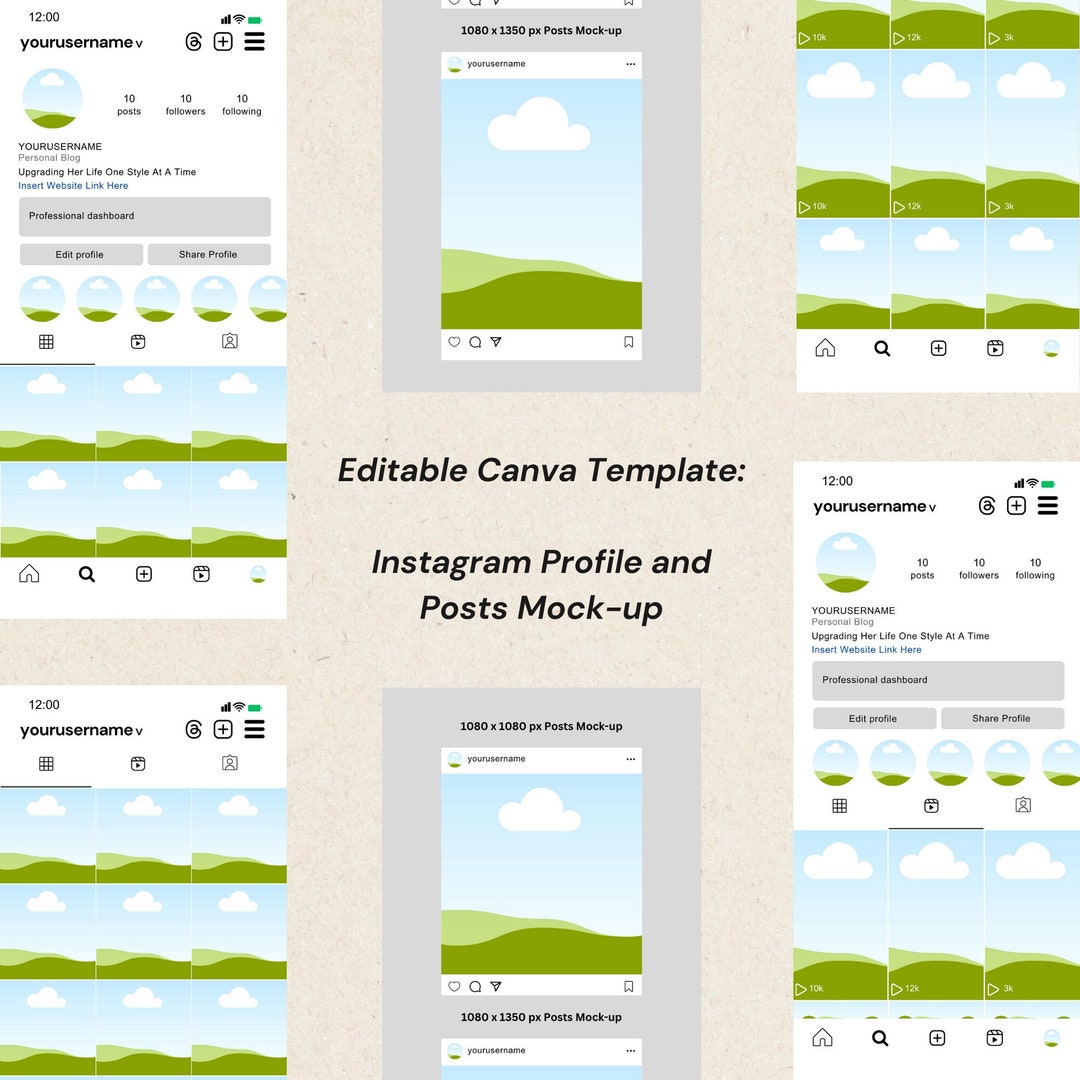 Instagram Profile Mock-up Editable Canva Templates for Feed, Reels ...