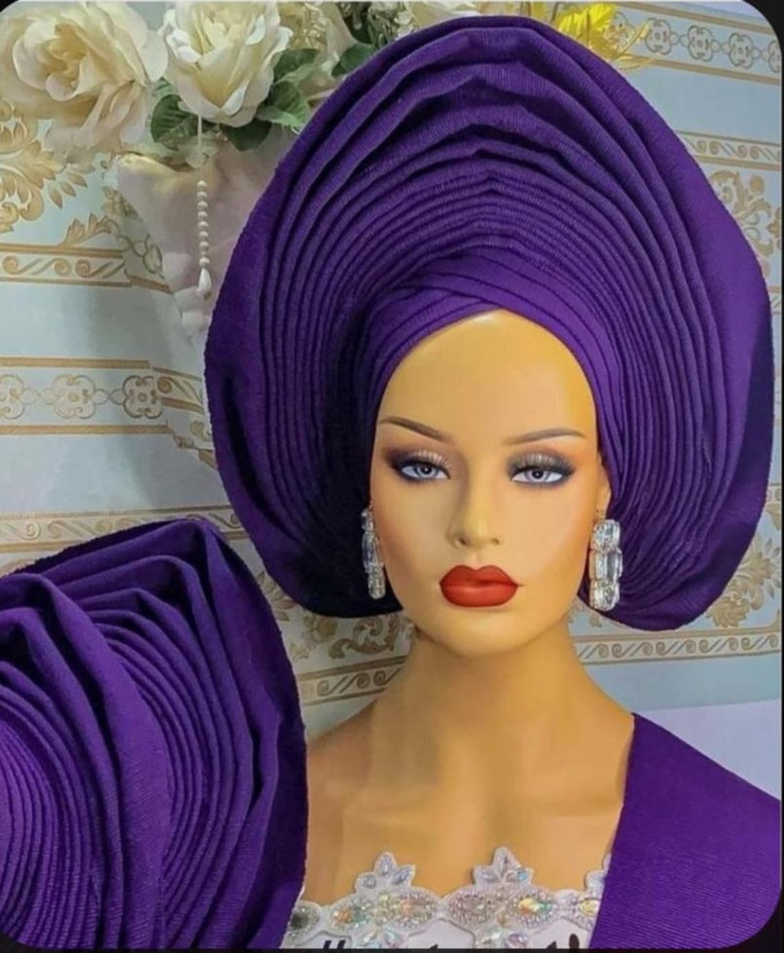 Purple Auto Gele Design, Aso Oke Clothing, Women Fashion Accessories ...