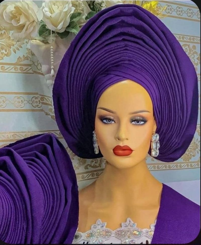 Purple Auto Gele Design, Aso Oke Clothing, Women Fashion Accessories ...