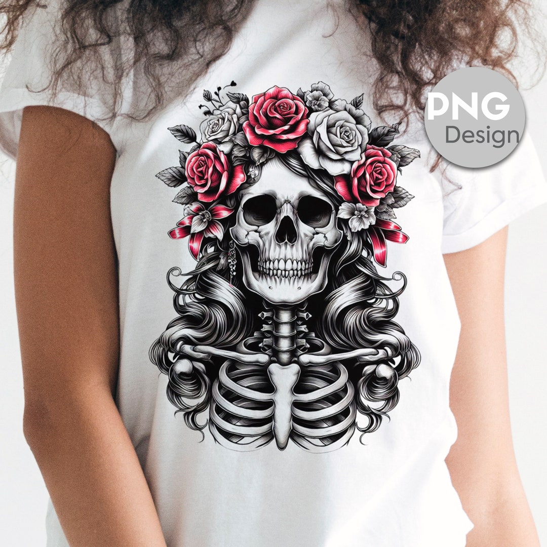 Floral Gothic Skeleton Girl, Instant Download Sublimation PNG, Skeleton ...