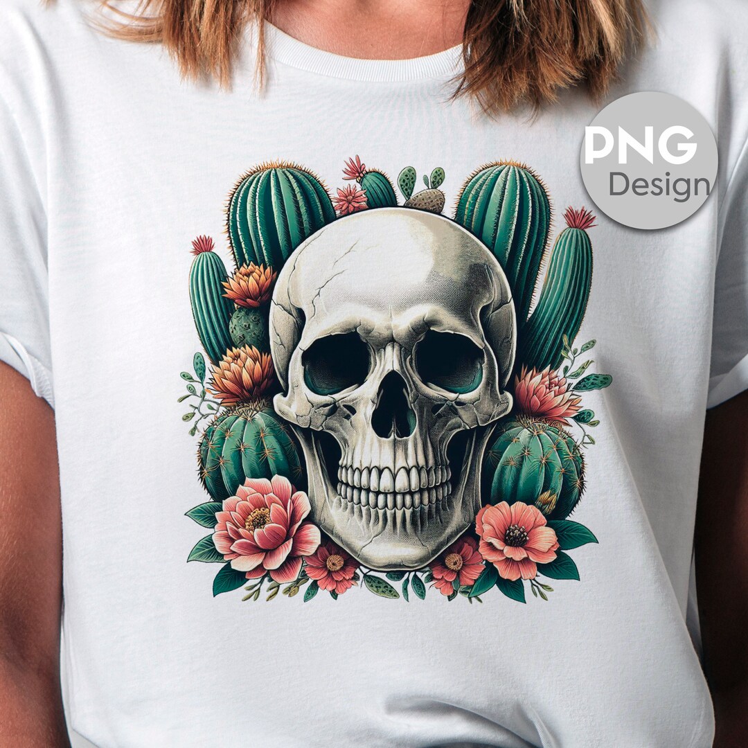Skull With Cacti Printable PNG for Sublimation, Vintage Skull and ...