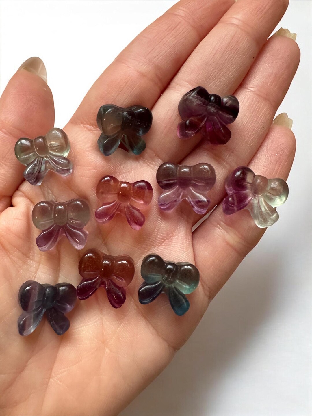 Fluorite Mini Bow Carving – Extra Tiny Candy Fluorite Ribbon Bow ...